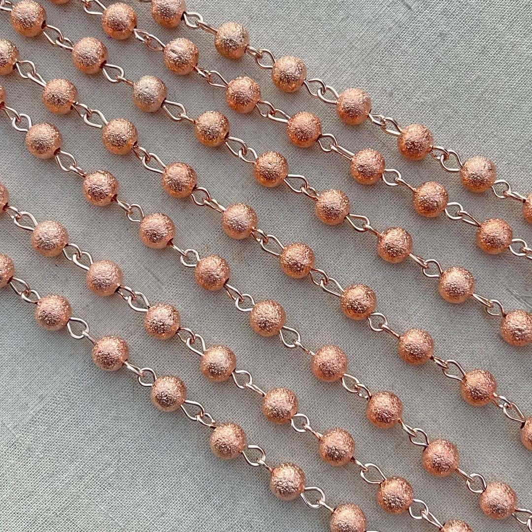 6mm Stardust Shiny Copper Rosary Chain, Rose Gold Beaded Chain, Metal ...