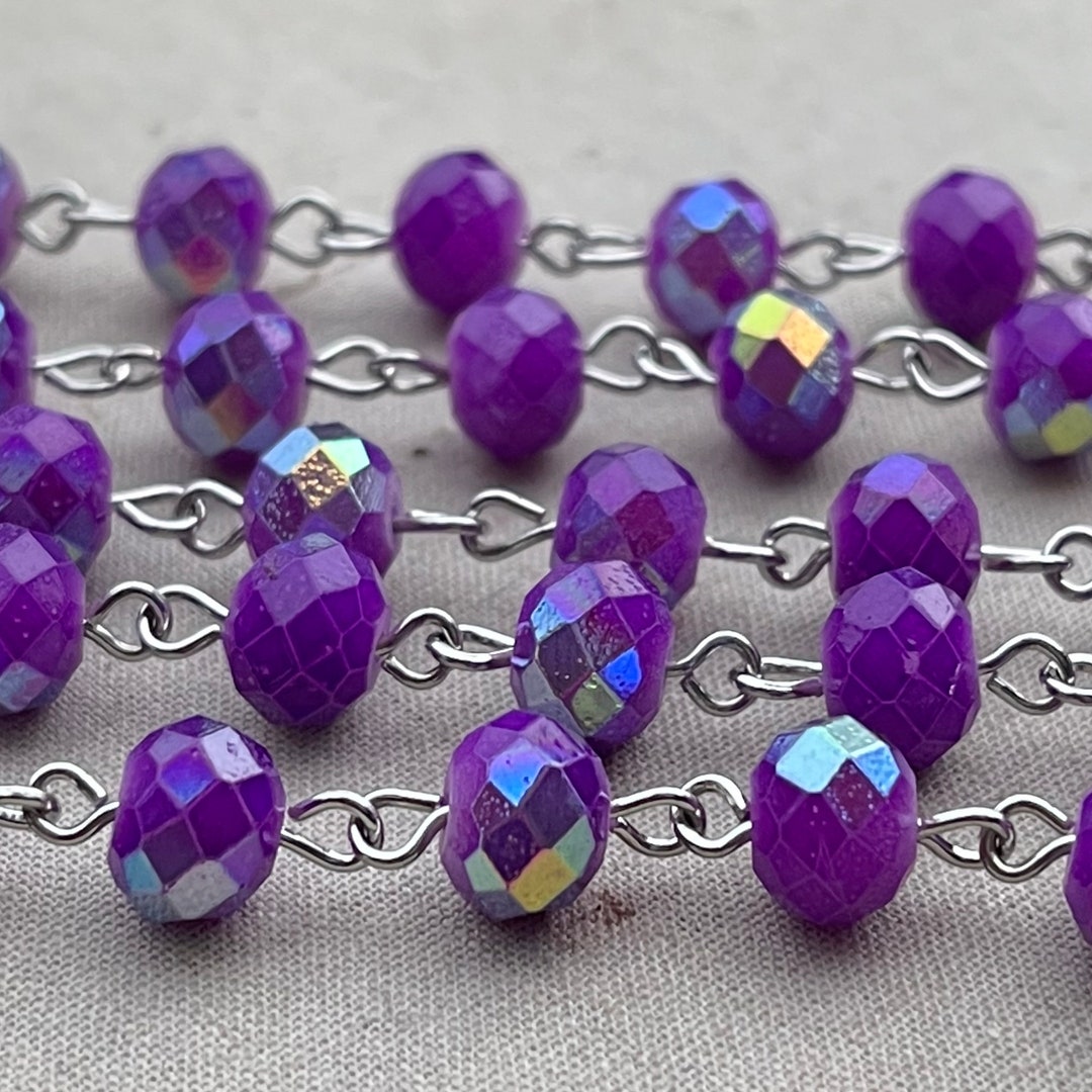 Super Violet, Neon Purple Crystal Rosary Chain, Bright Opaque Purple ...