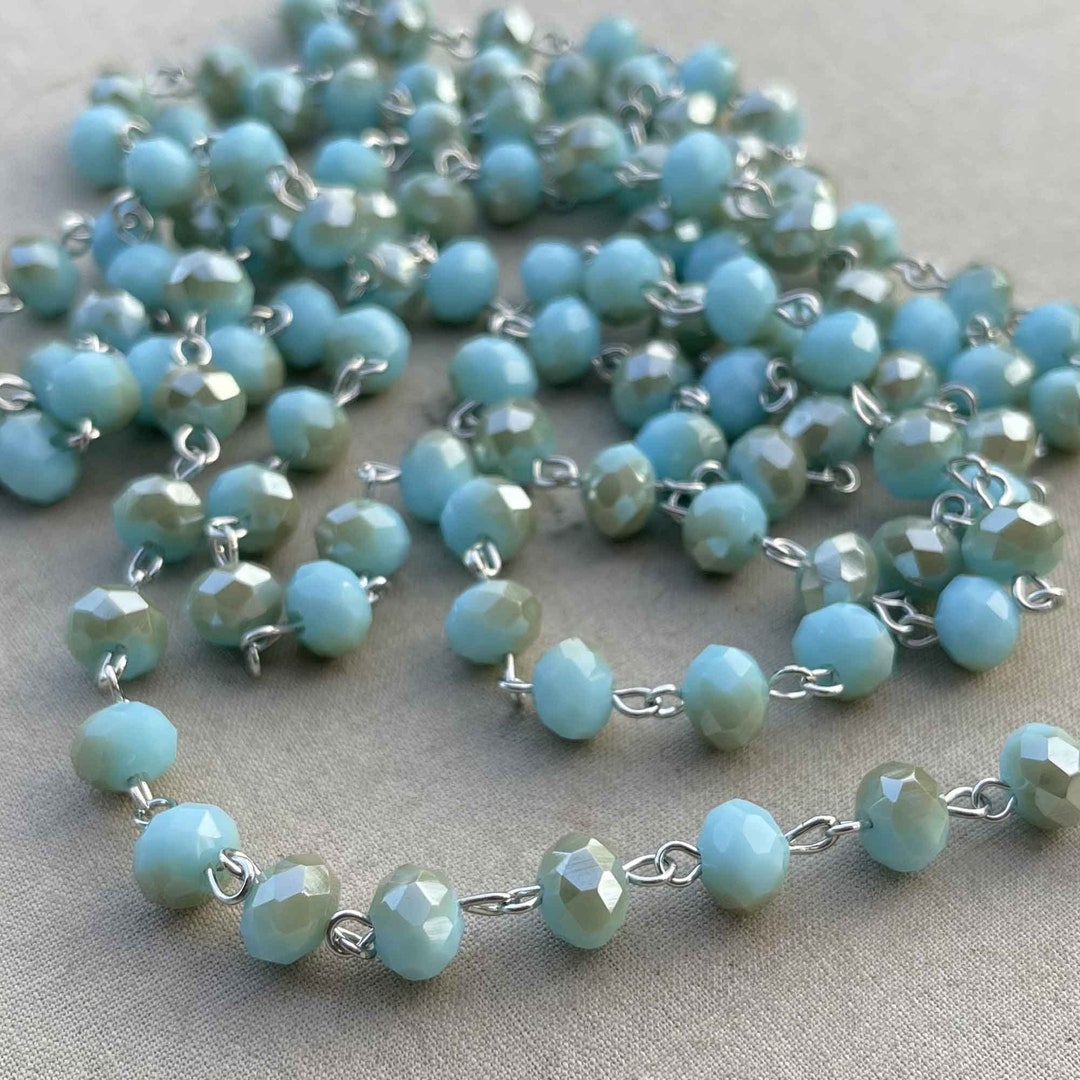Turquoise Sierra, Baby Blue Bronze Crystal Beaded Chain, Rosary Chain ...