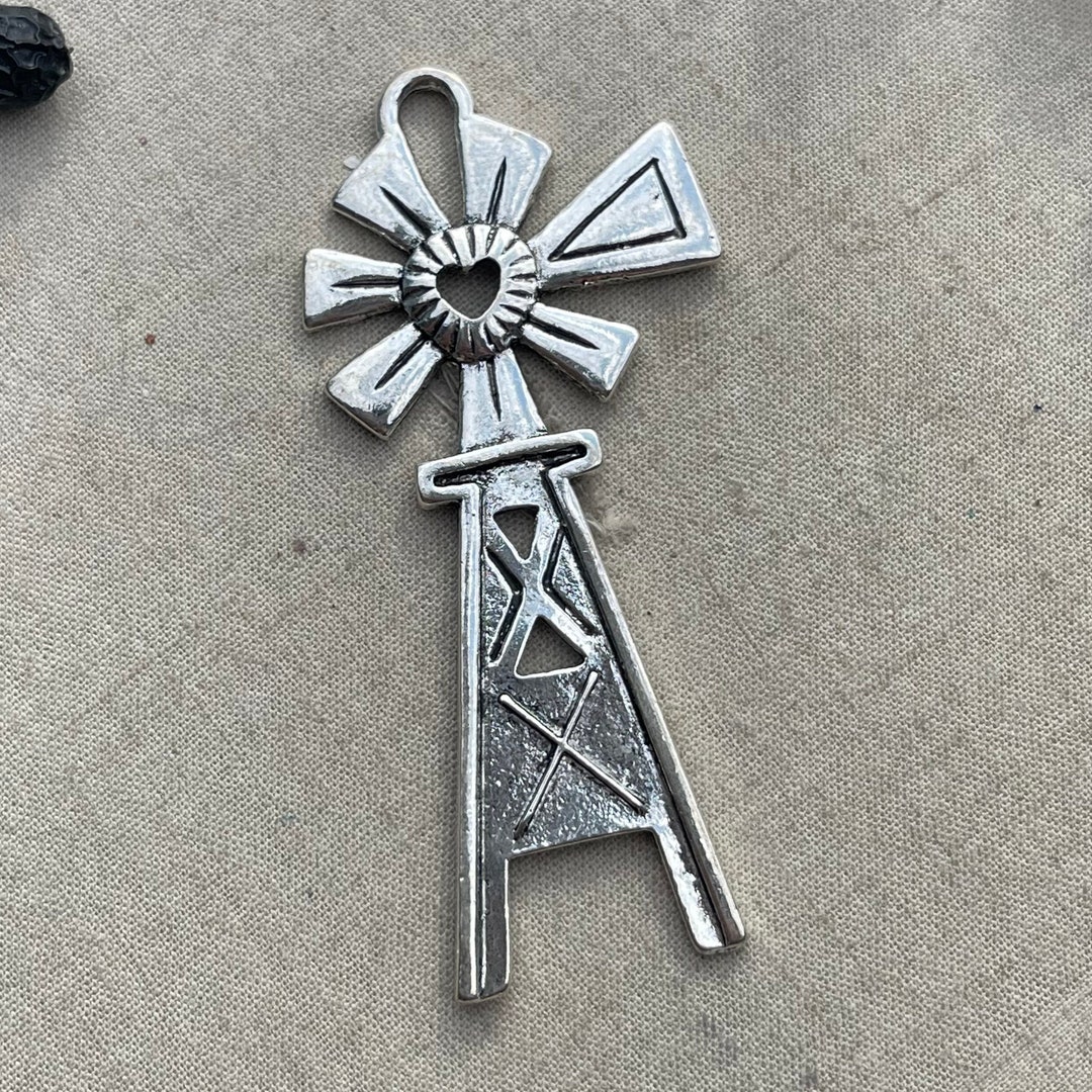 Silver Windmill Heart Pendant, Vintage Style Windmill Pendant, 64x29mm ...