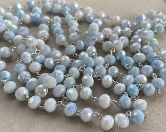 Light Blue Crystal Bead Chain, Blue Opal Bead Chain, 8mm Rondelle ...