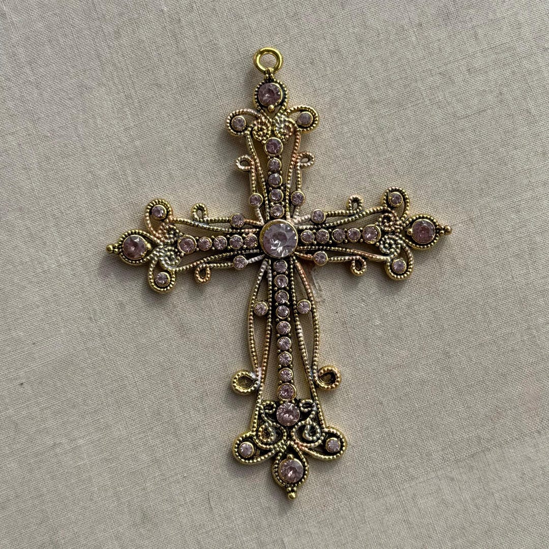 Gold Rhinestone Filigree Cross Pendant, Artisan Rustic Cross Pendant ...