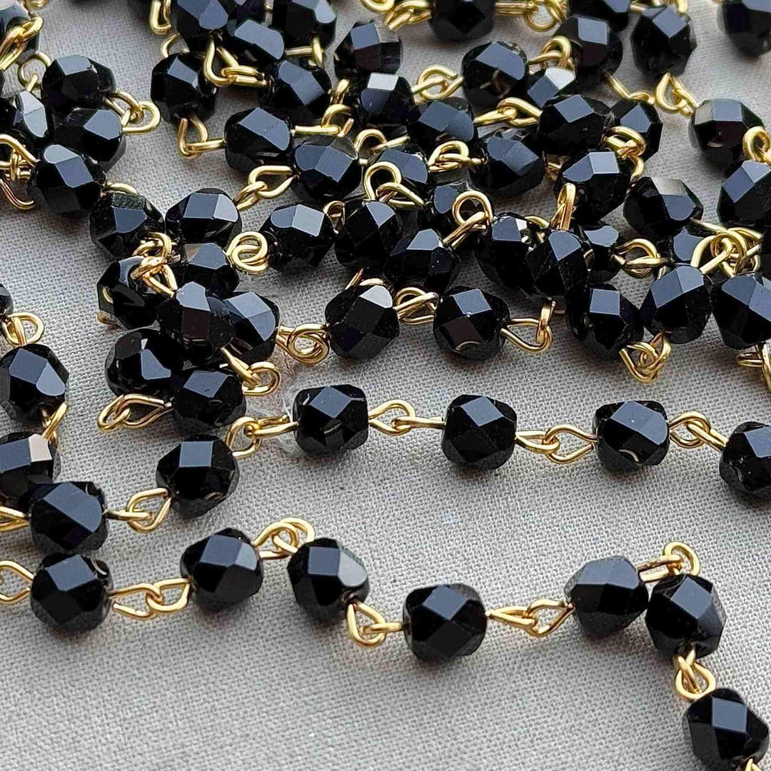 Black Crystal, Classic Black Beaded Chain, Black Rosary Chain, 6x5mm ...