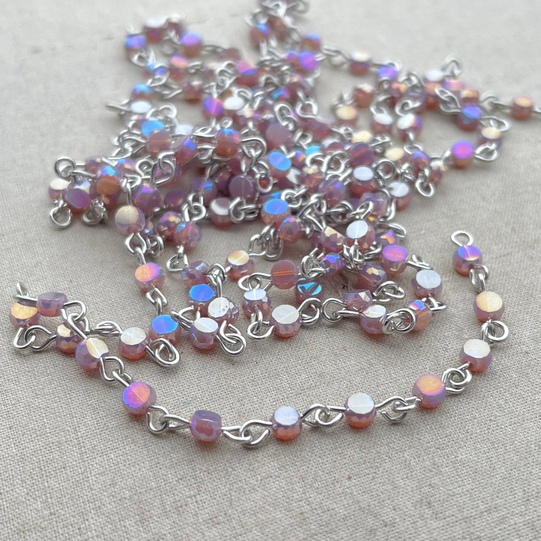 It's Mauvelous, TINY Mauve Crystal Coin Beaded Chain, Crystal Coin ...