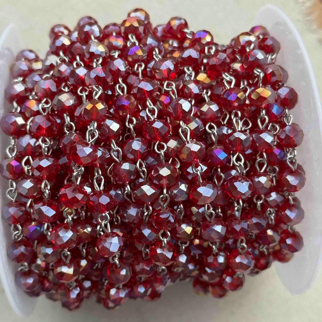 Crimson AB, Red AB Vintage Rosary Chain, Red AB Beaded Chain, 8mm ...