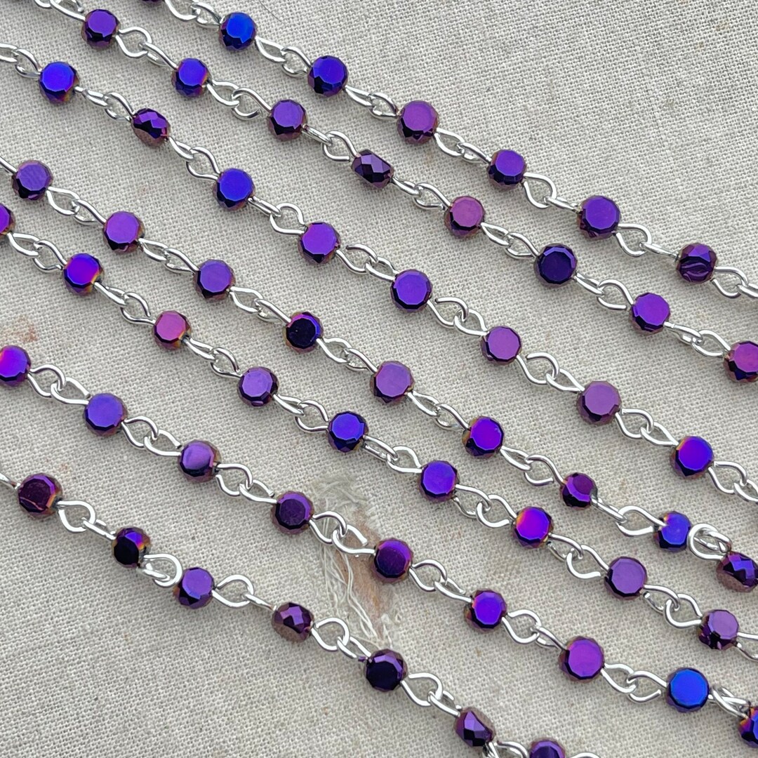Metallic Burgundy, TINY Purple Crystal Coin Beaded Chain, Coin Rosary ...