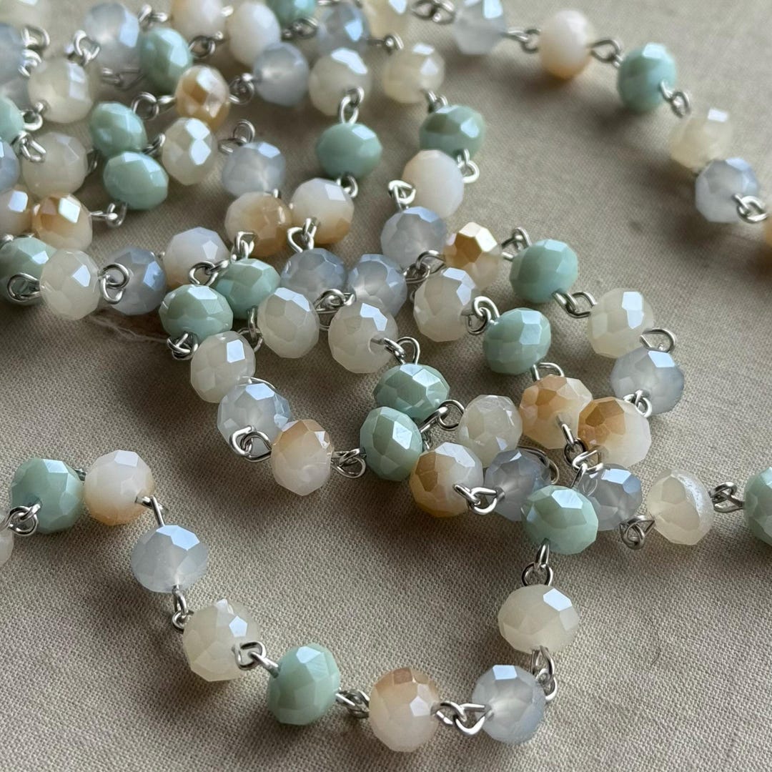 Serenity, Pale Stone Crystal Beaded Chain, Pale Opal Rosary Chain, 8mm ...