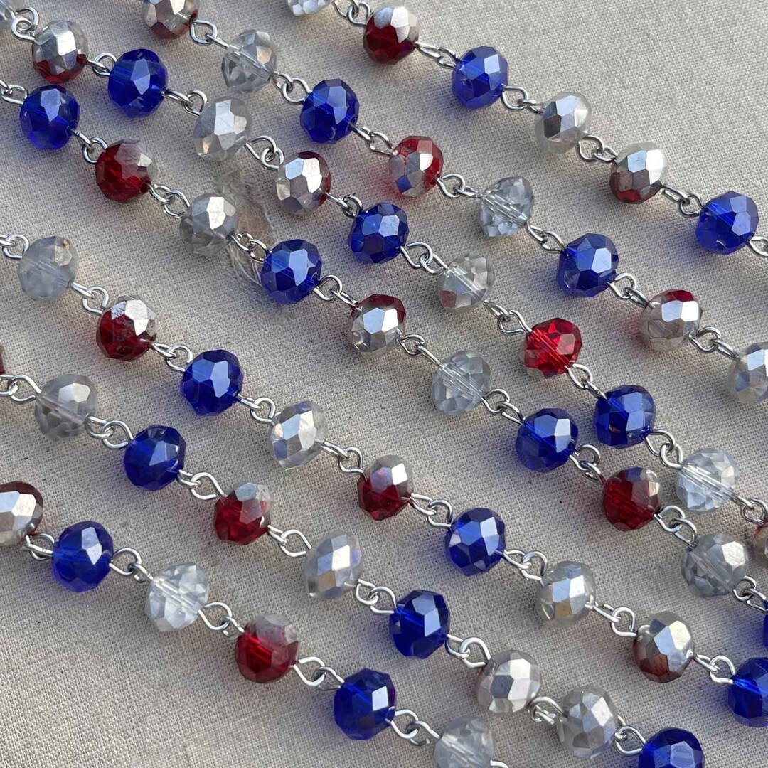 Glory, Red White Blue Crystal Chain, Rosary Beaded Chain, 8mm Rondelle ...