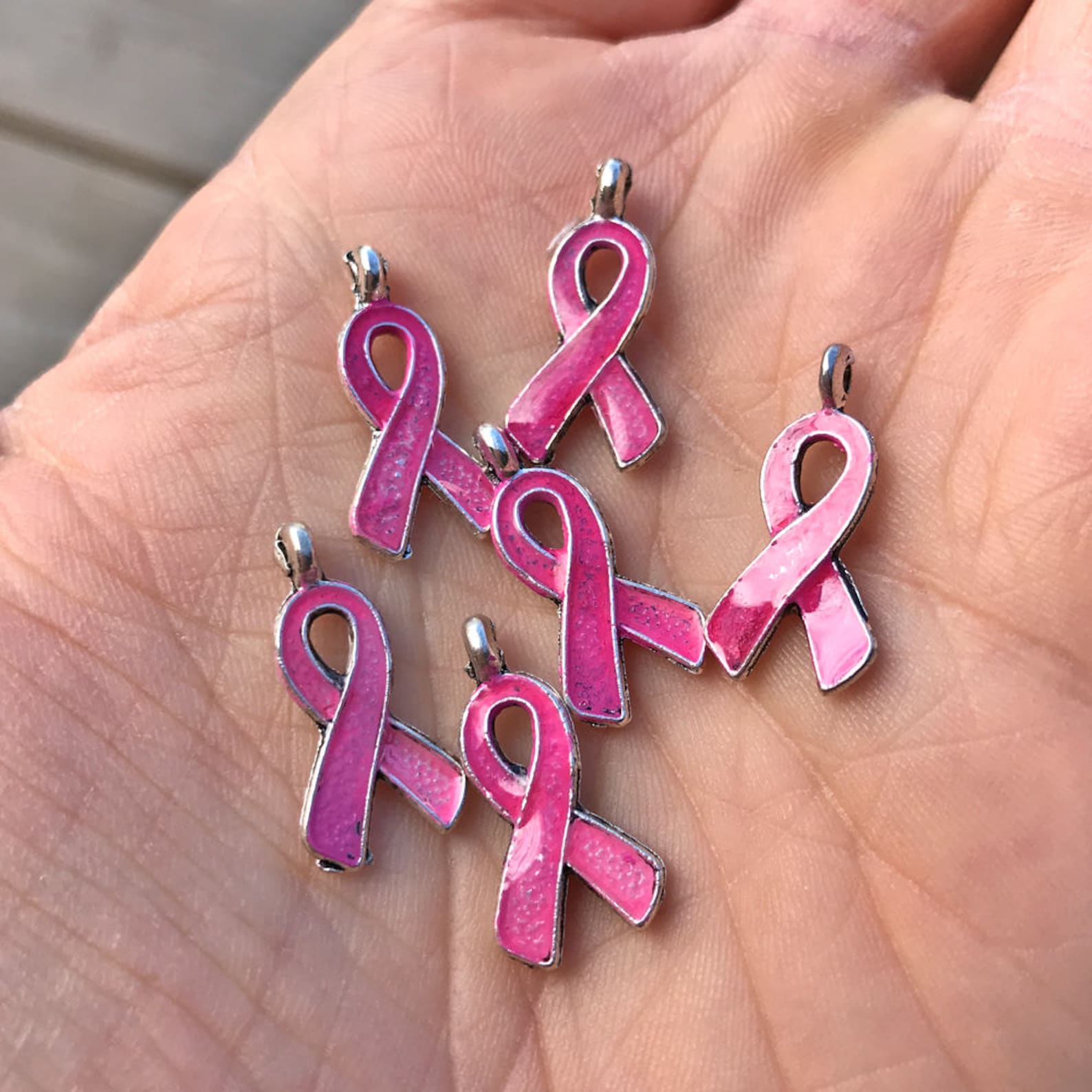 Pink Ribbon Charms Breast Cancer Ribbon Charms Awareness | Etsy