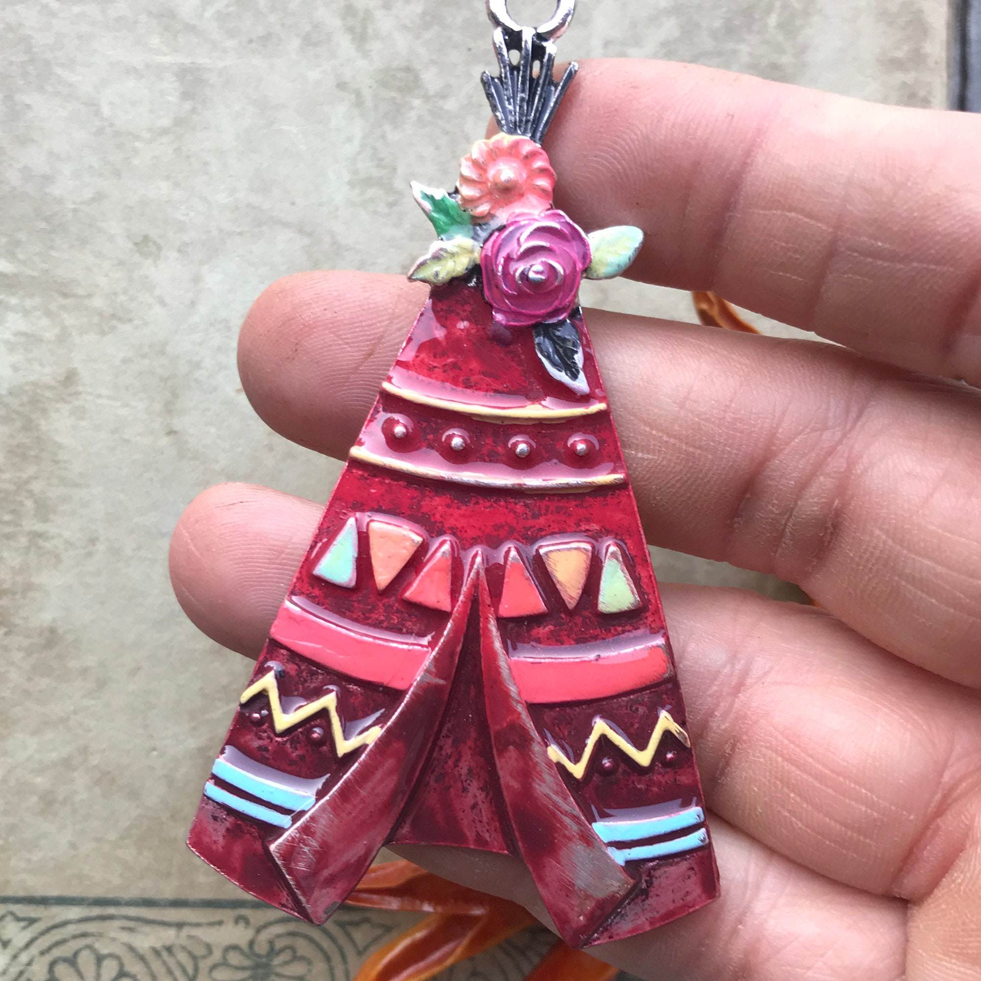 Red Boho Teepee Pendant Rustic Indian Teepee Pendant Boho - Etsy
