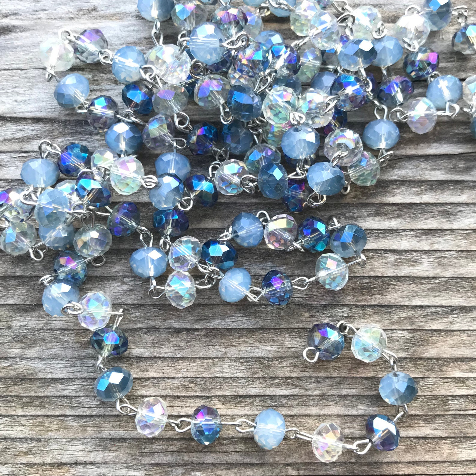 Light Blue Crystal Bead Chain Blue Opal Bead Chain 8mm - Etsy