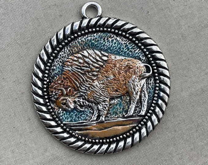 BIG American Bison Coin Medallion Pendant, Patina Buffalo Pendant ...