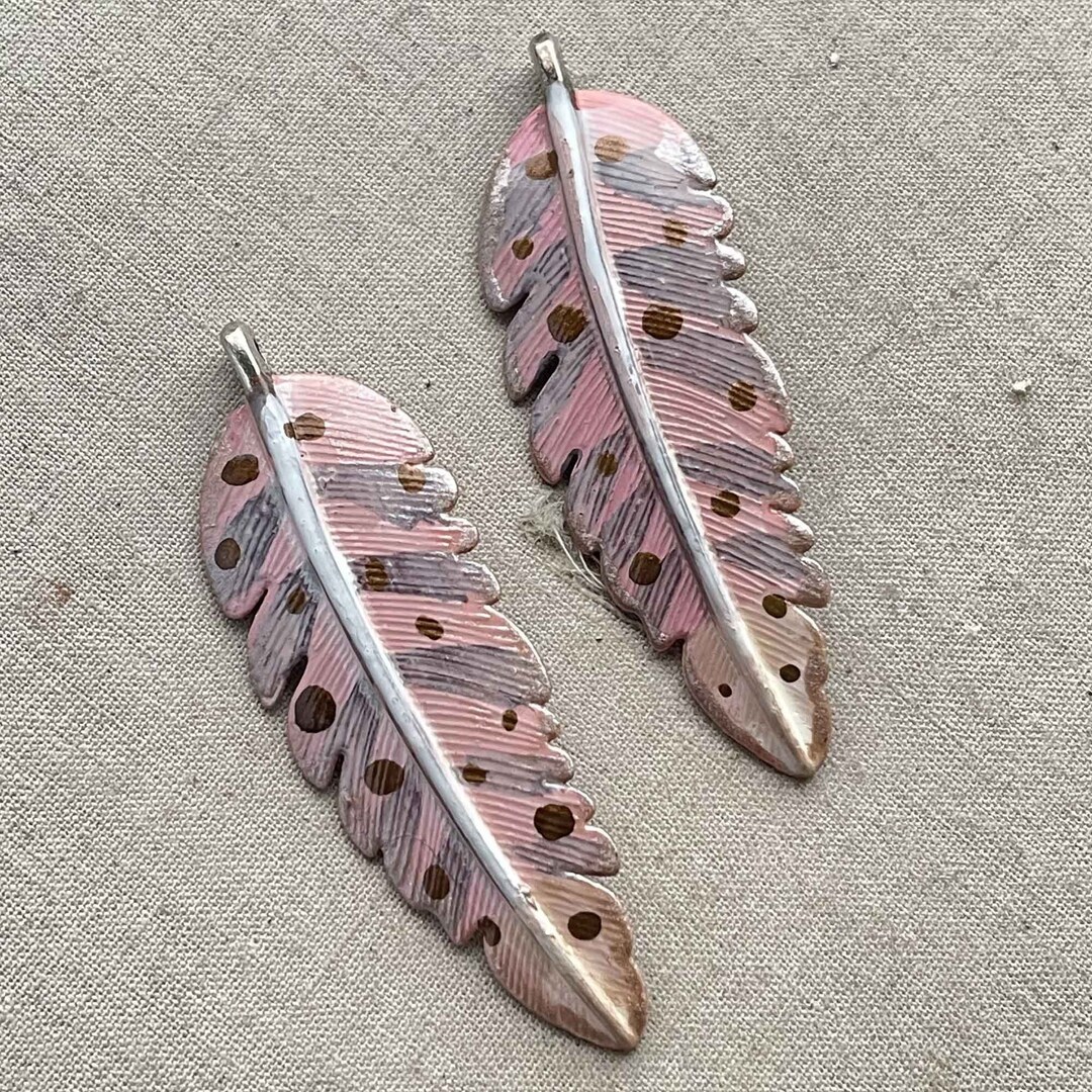 Pink Boho Hawk Feather Pendants, Artisan Handmade Painted Feather ...