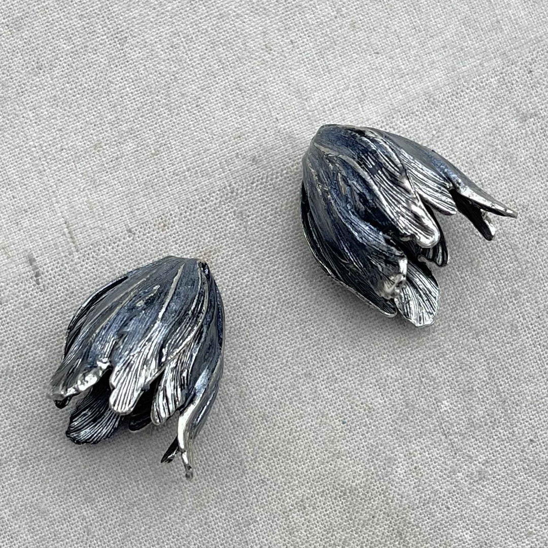Black Patina Silver Tulip Cap Artisan BIG Leaf Cap Silver - Etsy