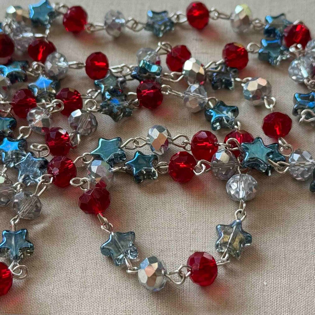 Star Spangled Banner, Crystal Bead Chain, USA Beaded Chain, 8mm ...