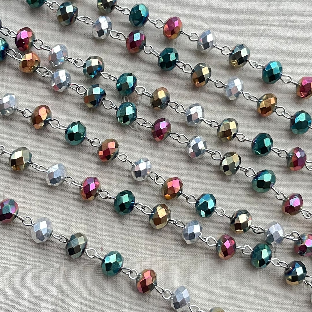 Metallic Artistry, Sparkly Crystal Beaded Chain, Rosary Chain, 8mm ...