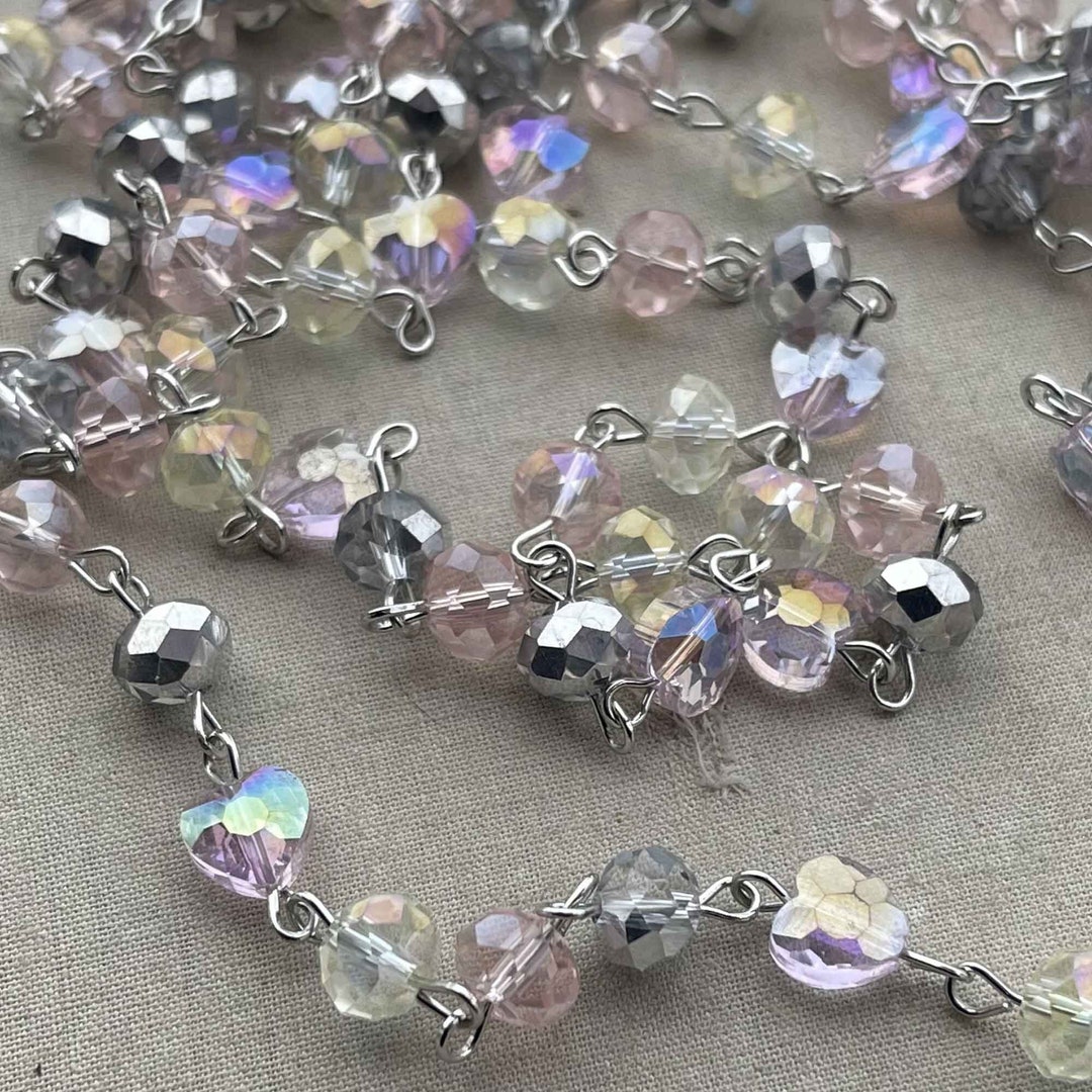 Affection, Pink Heart Crystal Bead Chain, Pink Easter Heart Chain, 8mm ...