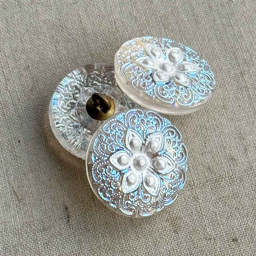 Clear AB Button, White AB Button, Arabian Star Button, 18mm Czech Glass ...