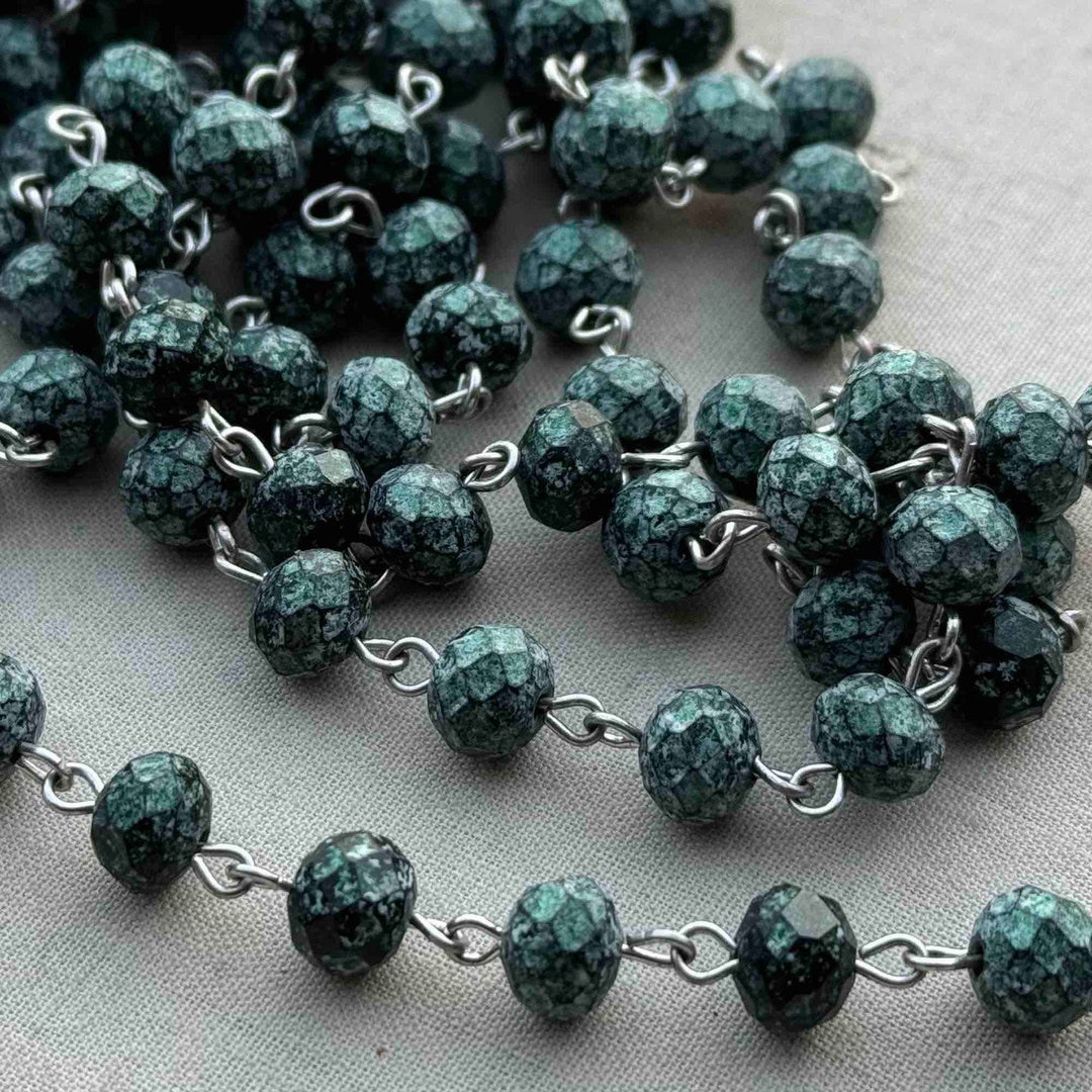 Green Gables, Green Dark Beaded Chain, Speckled Crystal Chain, 8mm ...