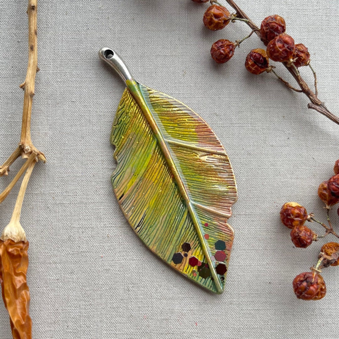 Big Leaf Pendant, Artisan Yellow Leaf Pendants, OOAK Artisan Autumn ...