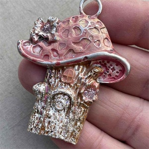 Coral Toadstool Pendant, Mushroom Gnome Home, OOAK Artisan Toadstool ...