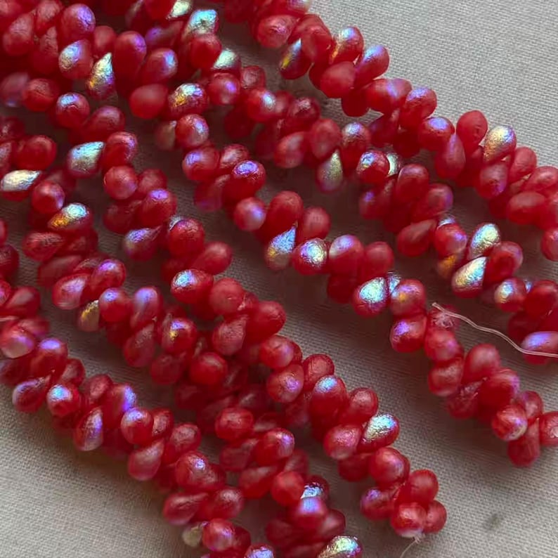 Red AB Drop Beads, Aged Czech Drop Beads, 6mm Czech Drops, 6mm Drop ...