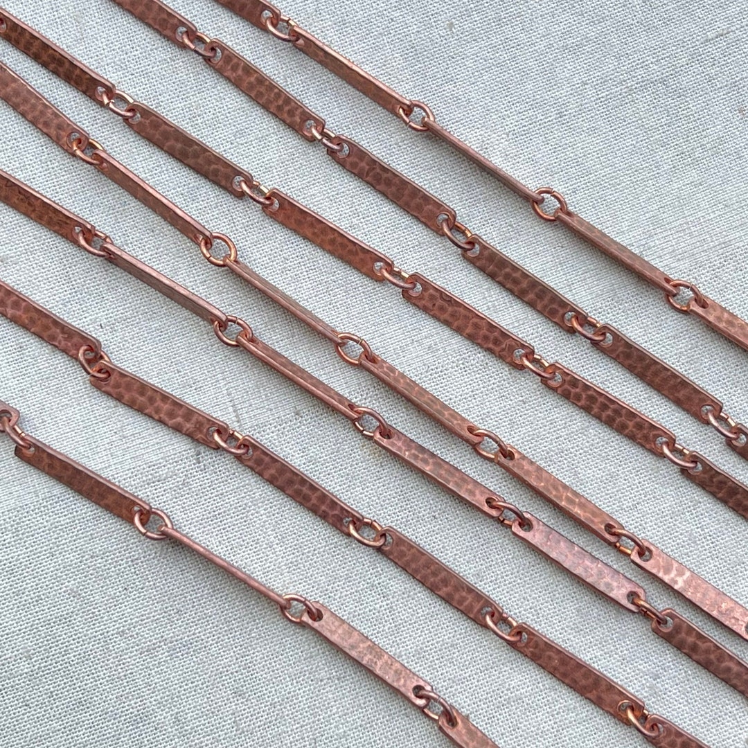 Vintage Copper Chain, Hammered Bar Chain, Antique Copper Plated Steel ...