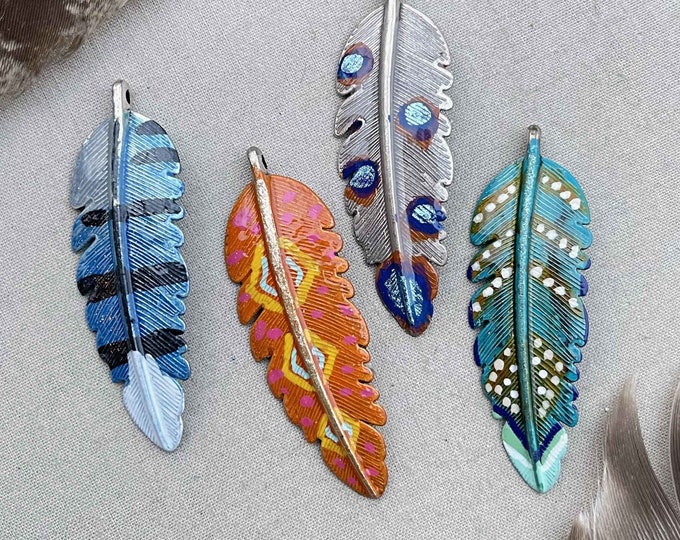 Collection of Boho Blue Feather Pendant Charms, Artisan Handmade ...
