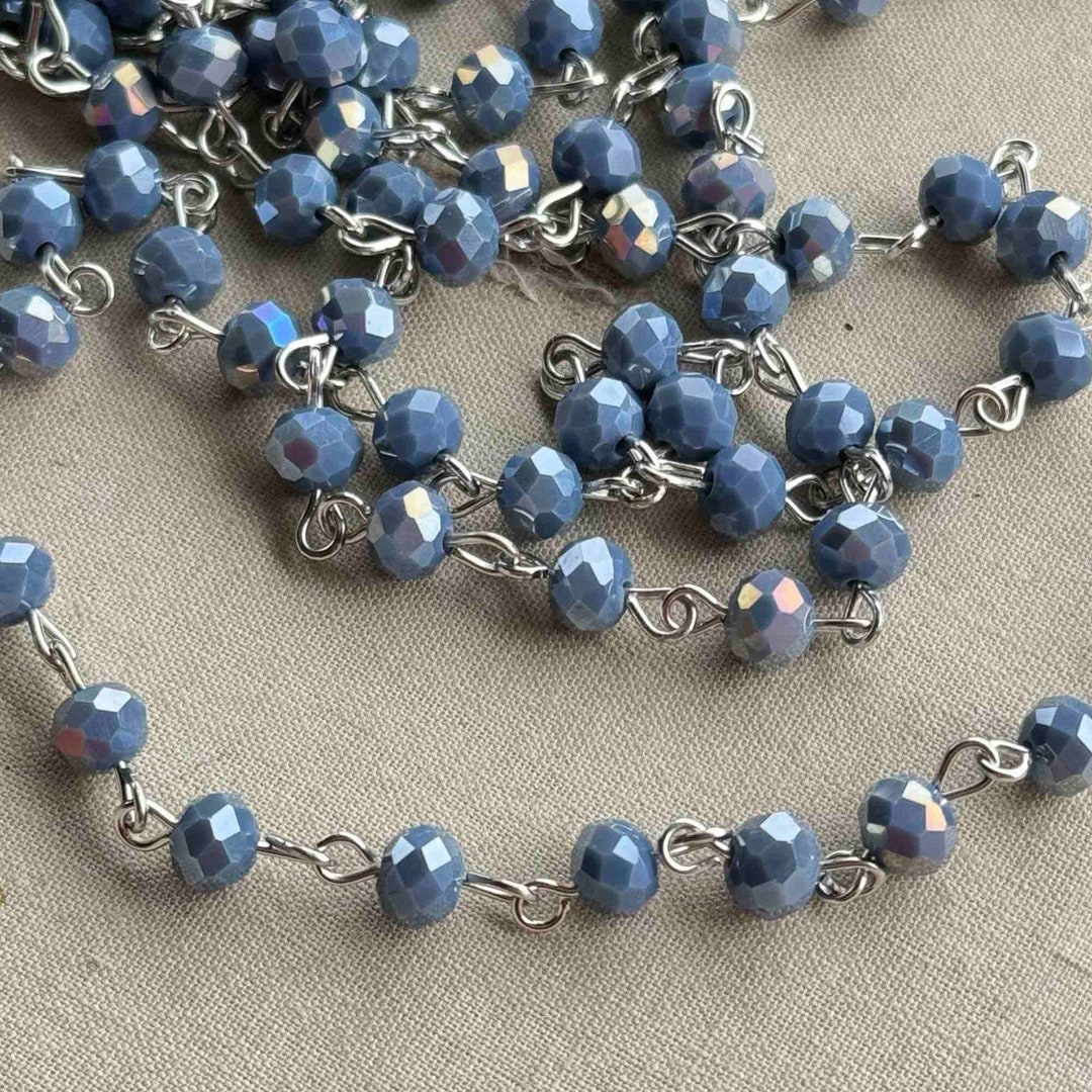 Indigo Batik, Classic Blue Crystal Rosary Chain, Blue AB Rosary Chain ...