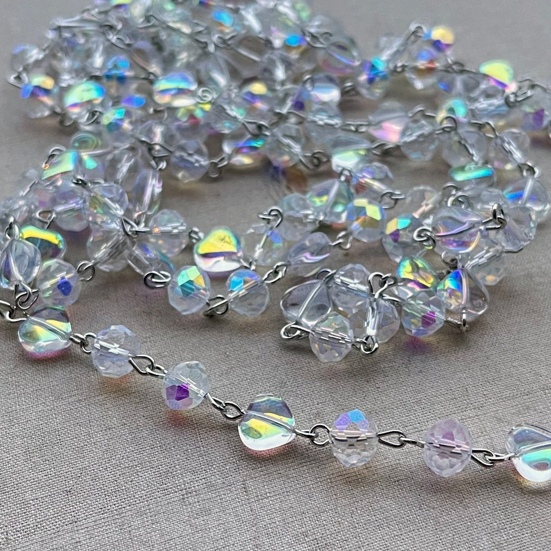 Sweetheart, Heart Crystal Bead Chain, Clear AB Heart Bead Chain, 8mm ...
