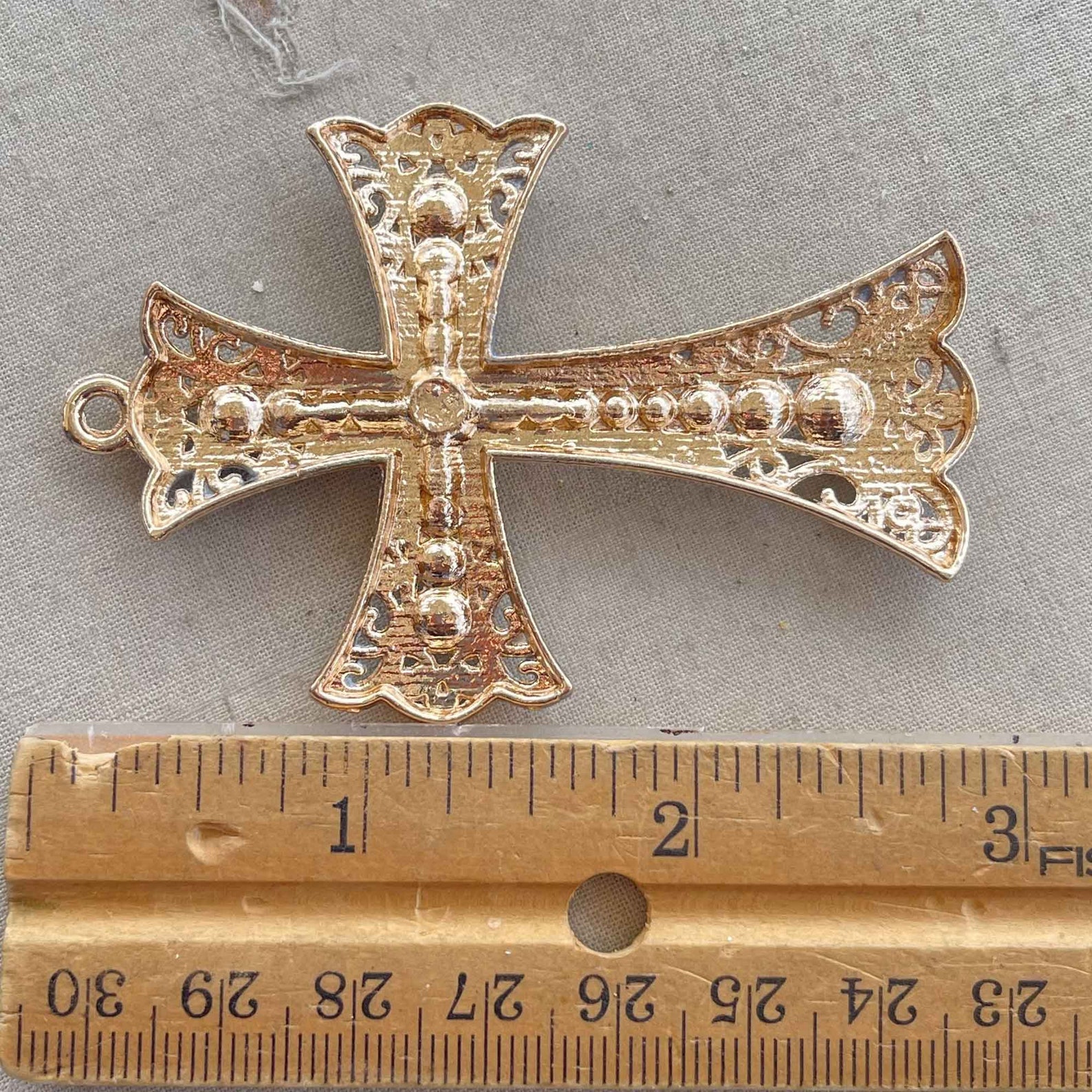 Shabby Artisan Cream Cross, Bridal Rhinestone Filigree Cross Pendant ...