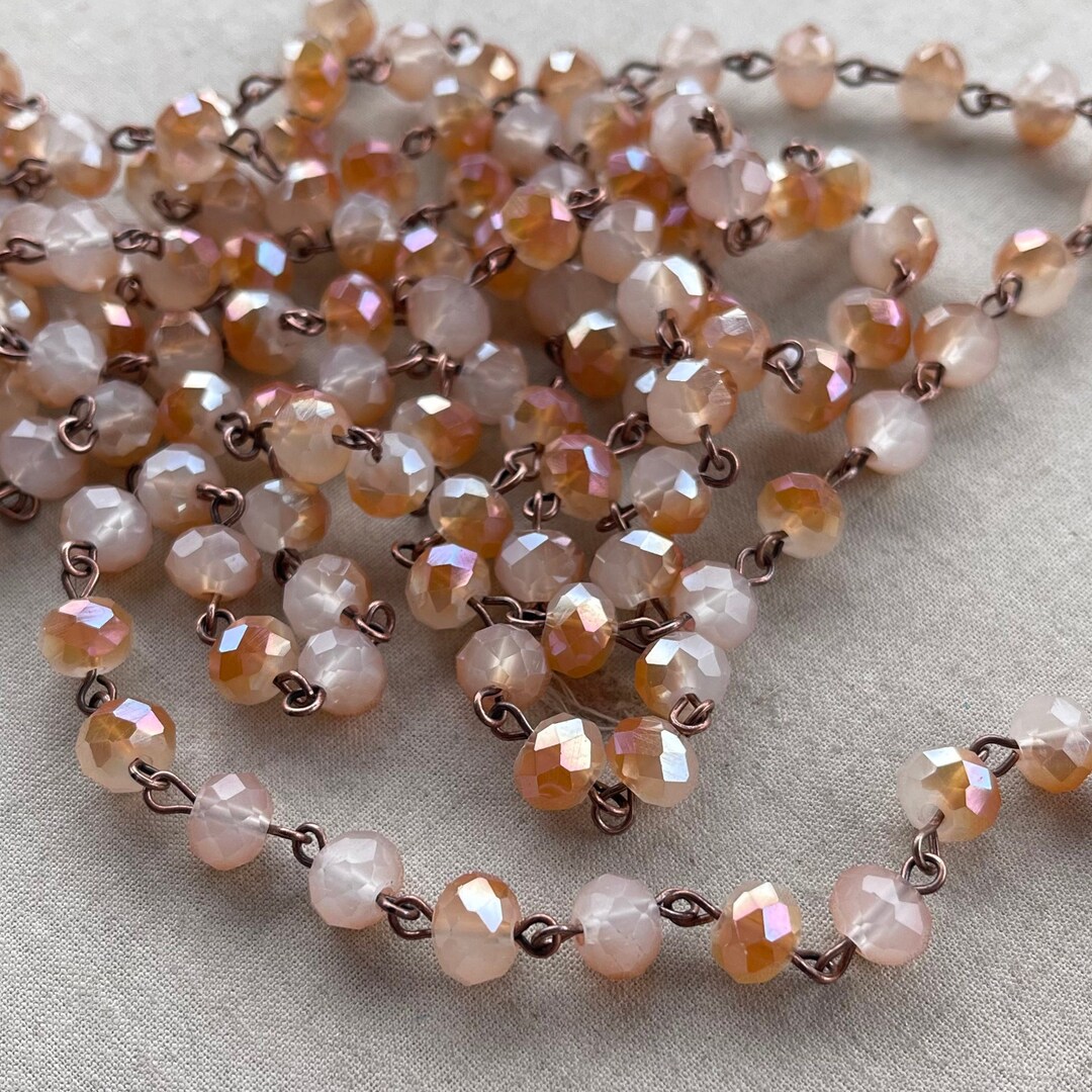 Moroccan Moonlight, Copper Opal Crystal Beaded Chain, Milky Opal Rosary ...