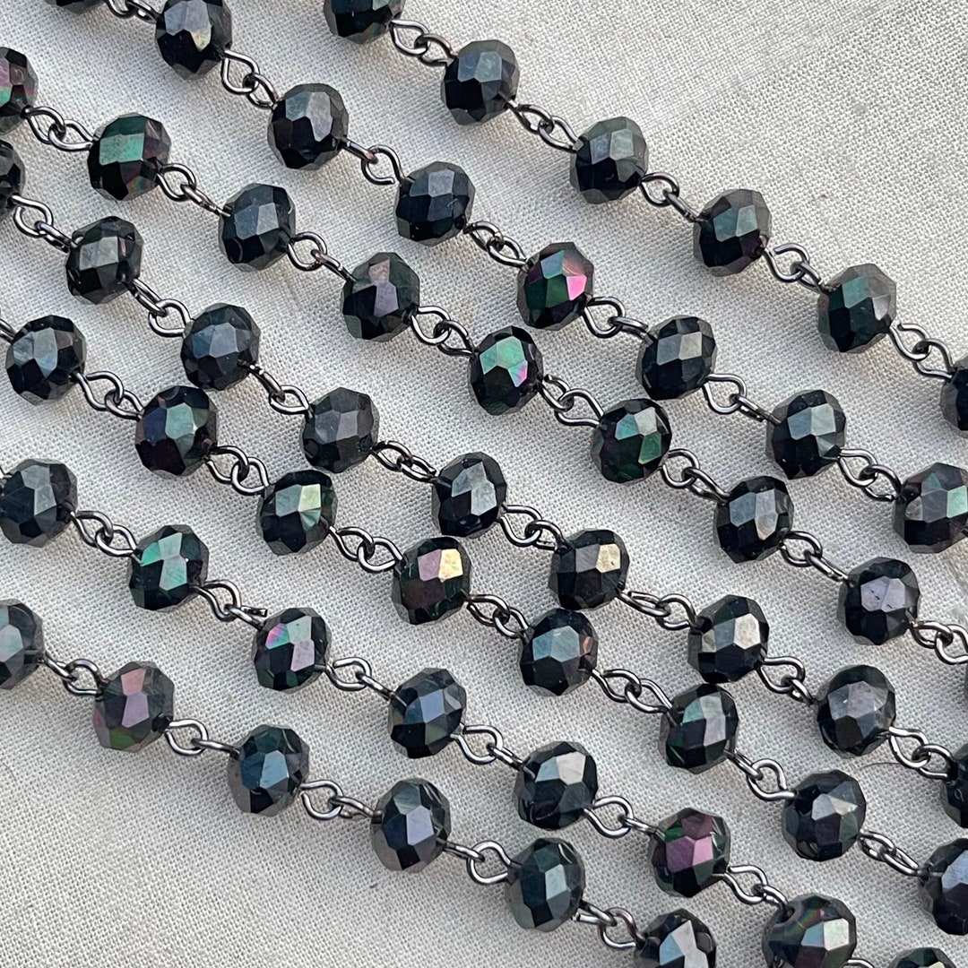 Blackbird, Subtle Black Beaded Chain, Black Oilslick Crystal Chain, 8mm ...