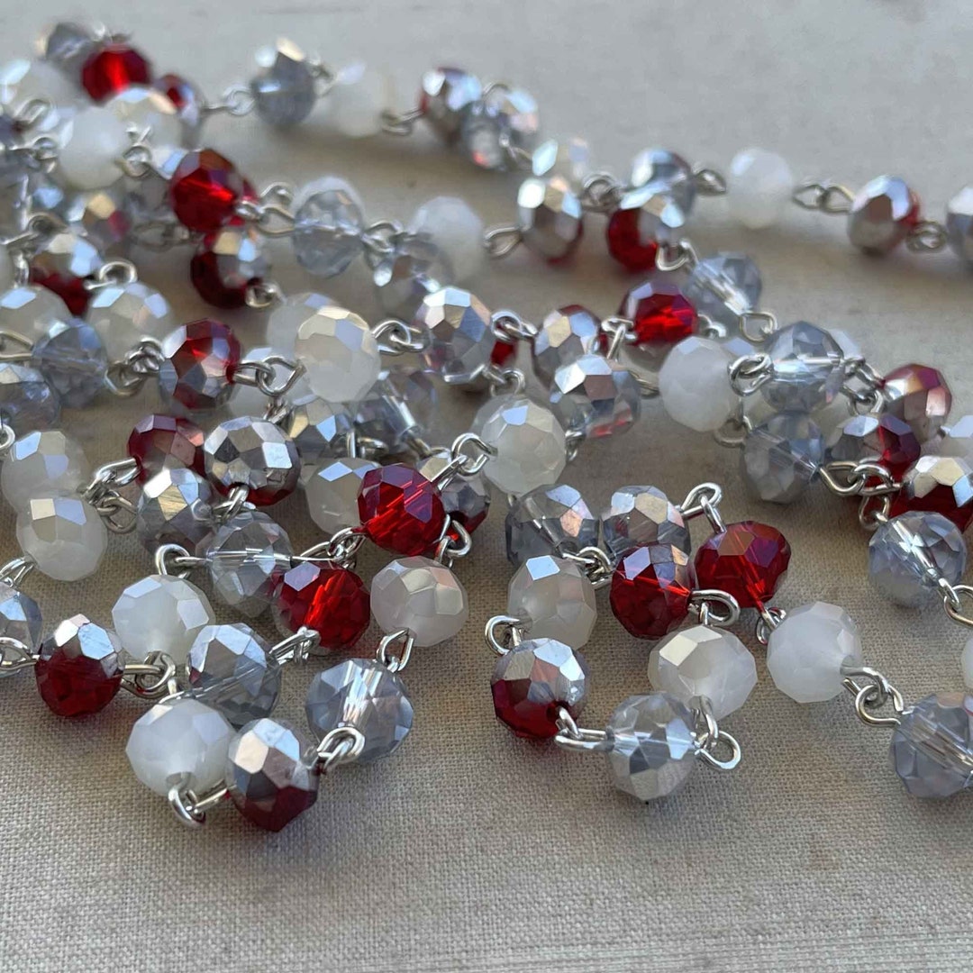 All That Glitters, Red White Crystal Chain, Rosary Beaded Chain, 8mm ...
