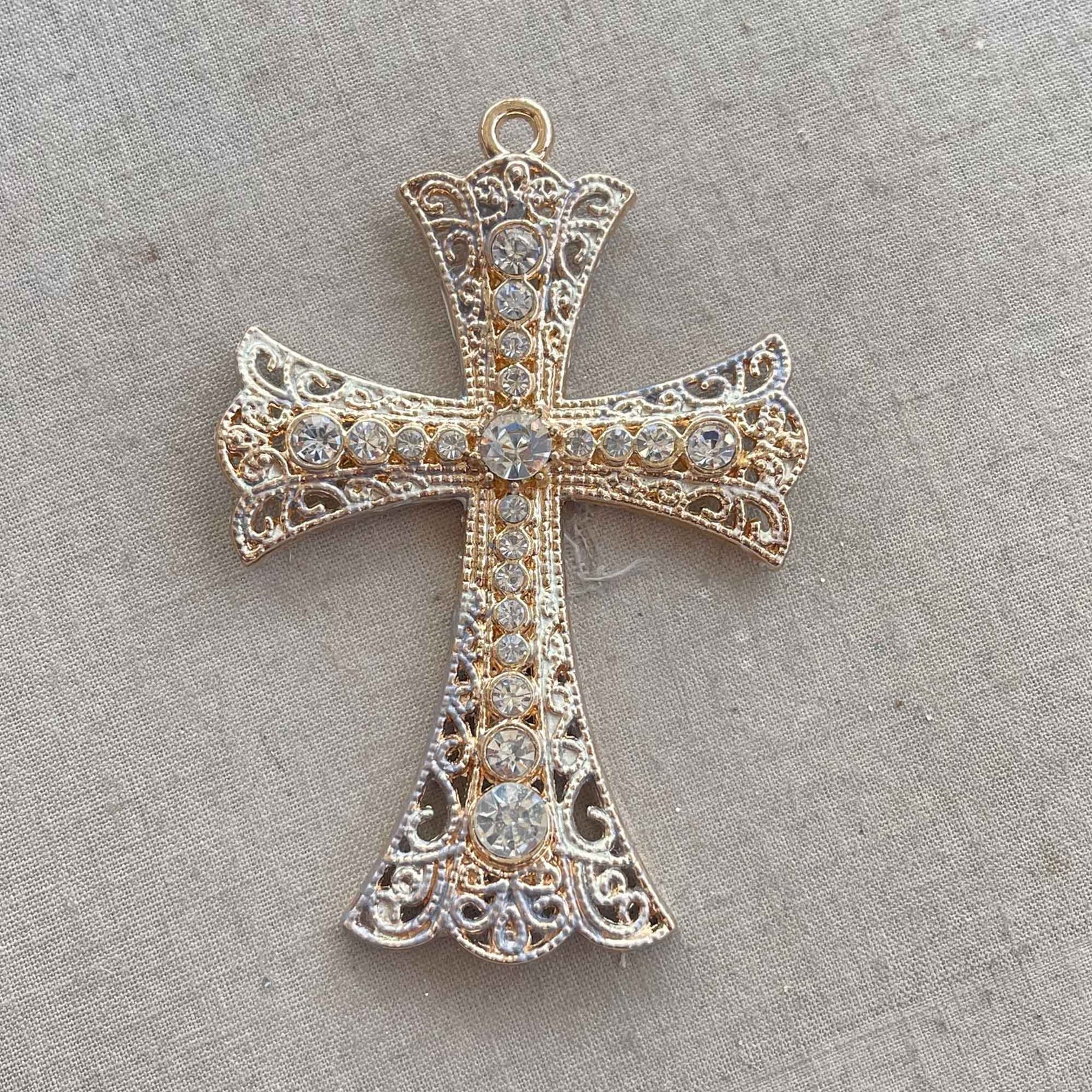 Shabby Artisan Cream Cross, Bridal Rhinestone Filigree Cross Pendant ...