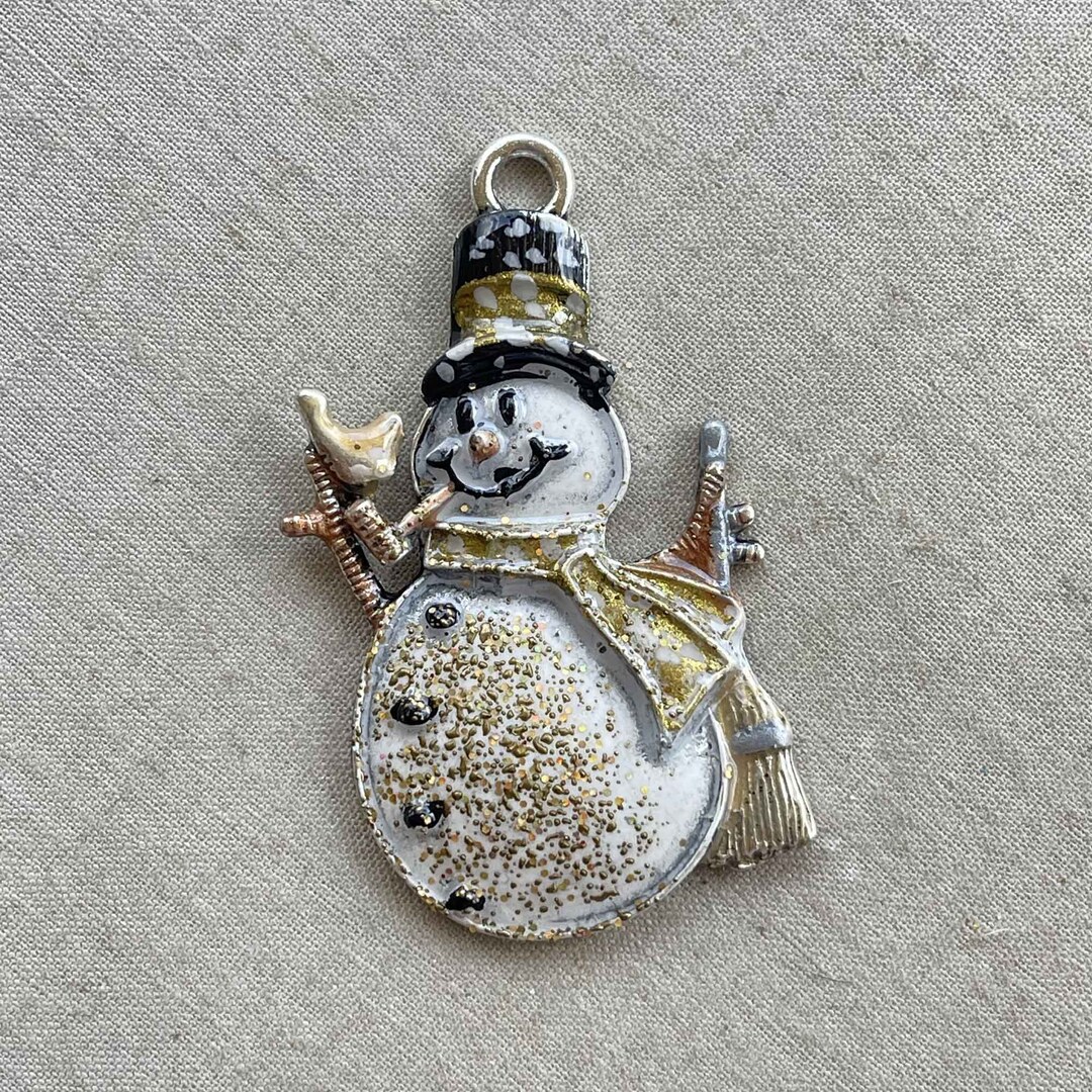 Gold Black Snowman Cardinal Christmas Pendant Artisan Snowman - Etsy
