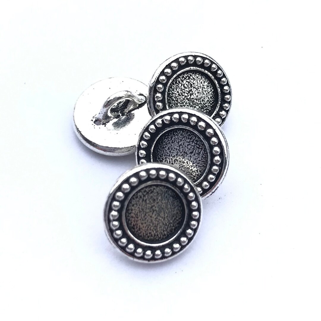 Bezel Pewter Button, Beaded Bezel Button, 7mm Bezel, Silver Plated ...