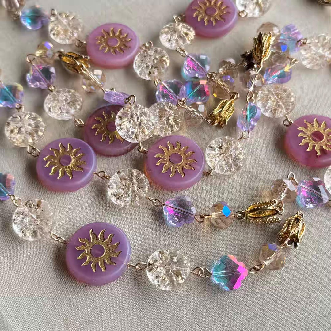 Rapunzel, Pink Purple Gold Beaded Chain, Multi Shape Sun Chain, Multi ...
