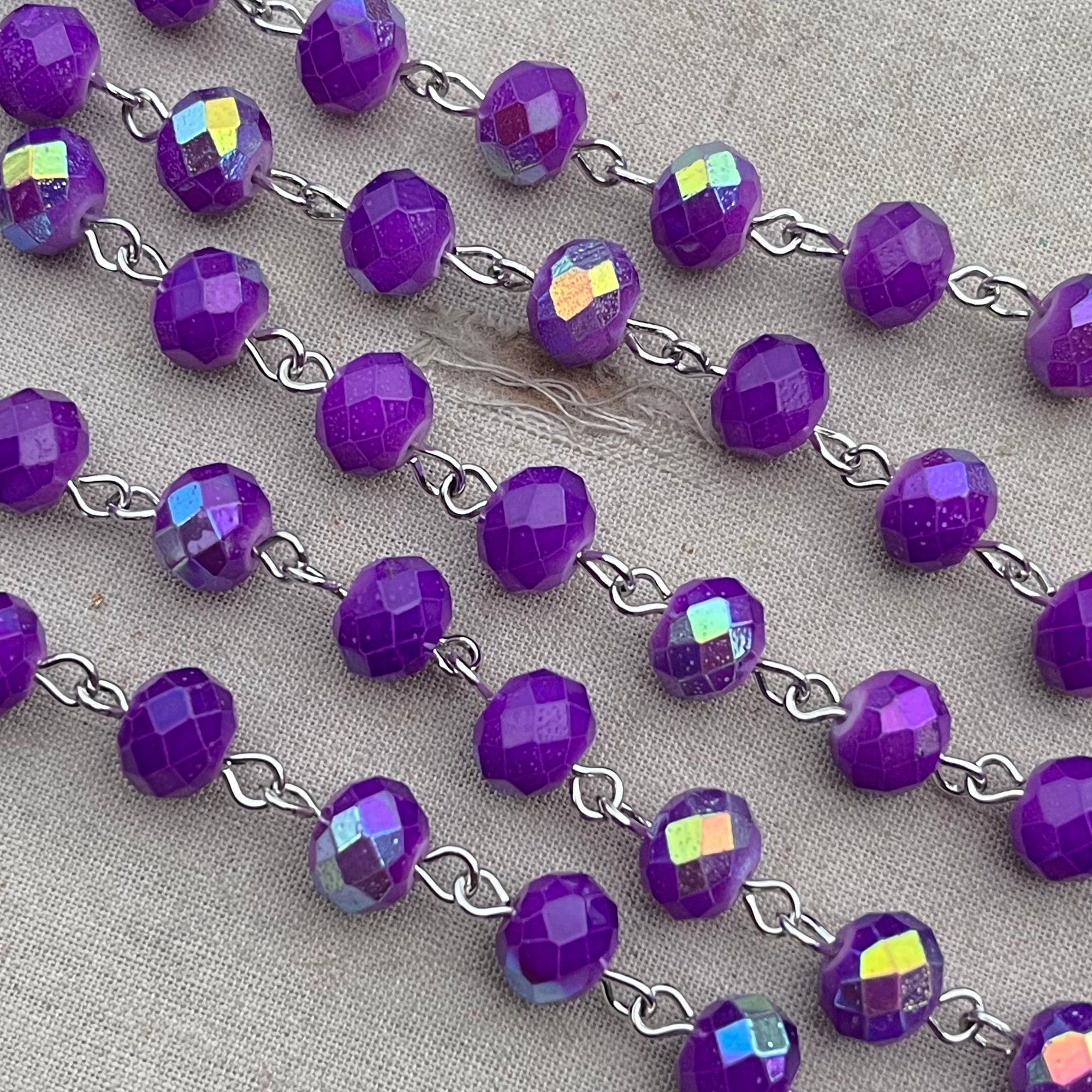 Super Violet Neon Purple Crystal Rosary Chain Bright Opaque - Etsy