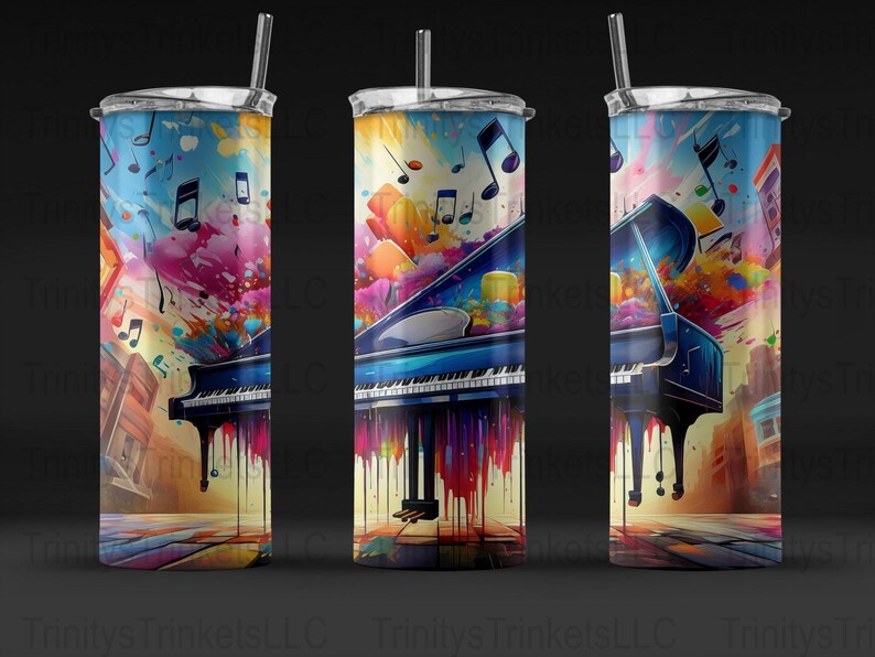 Piano Music Splash Art, Colorful Tumbler Wrap Design, 20oz Tumbler for ...