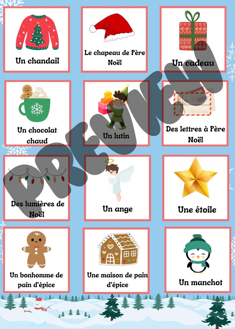 French Christmas Bingo Cards / Les Cartes De Loto De Noël - Etsy