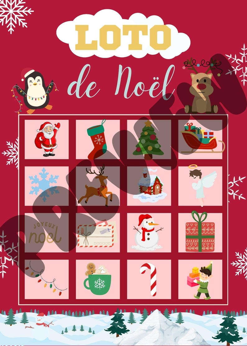 French Christmas Bingo Cards / Les Cartes De Loto De Noël - Etsy