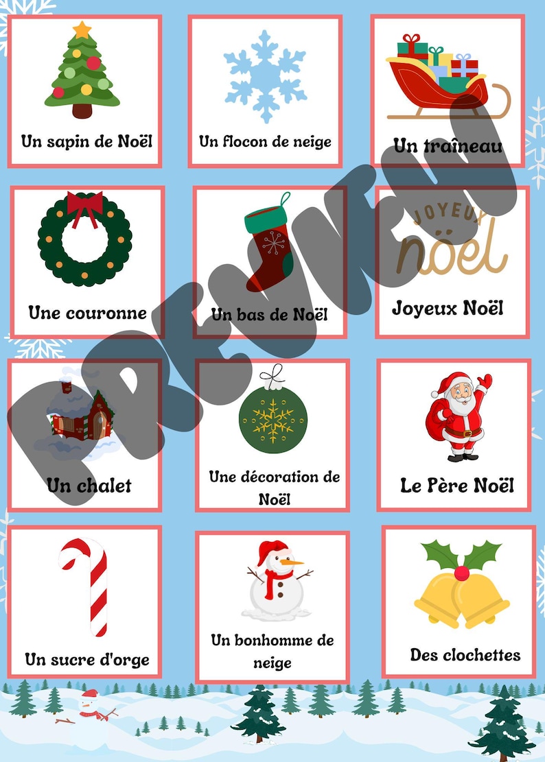 French Christmas Bingo Cards / Les Cartes De Loto De Noël - Etsy