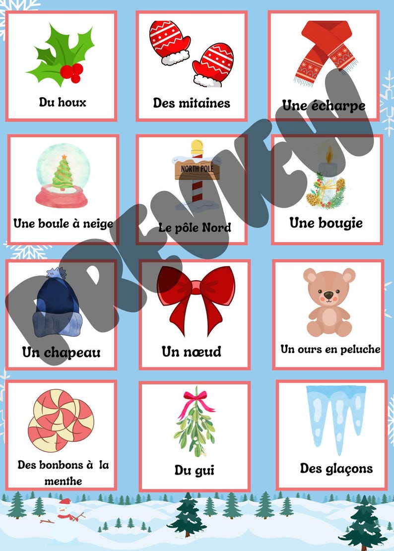 French Christmas Bingo Cards / Les Cartes De Loto De Noël - Etsy