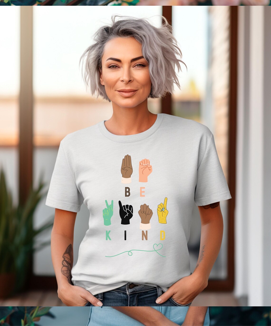 ASL 'be Kind' Tee Shirt - Sign Language Inclusive Top, All Races ...