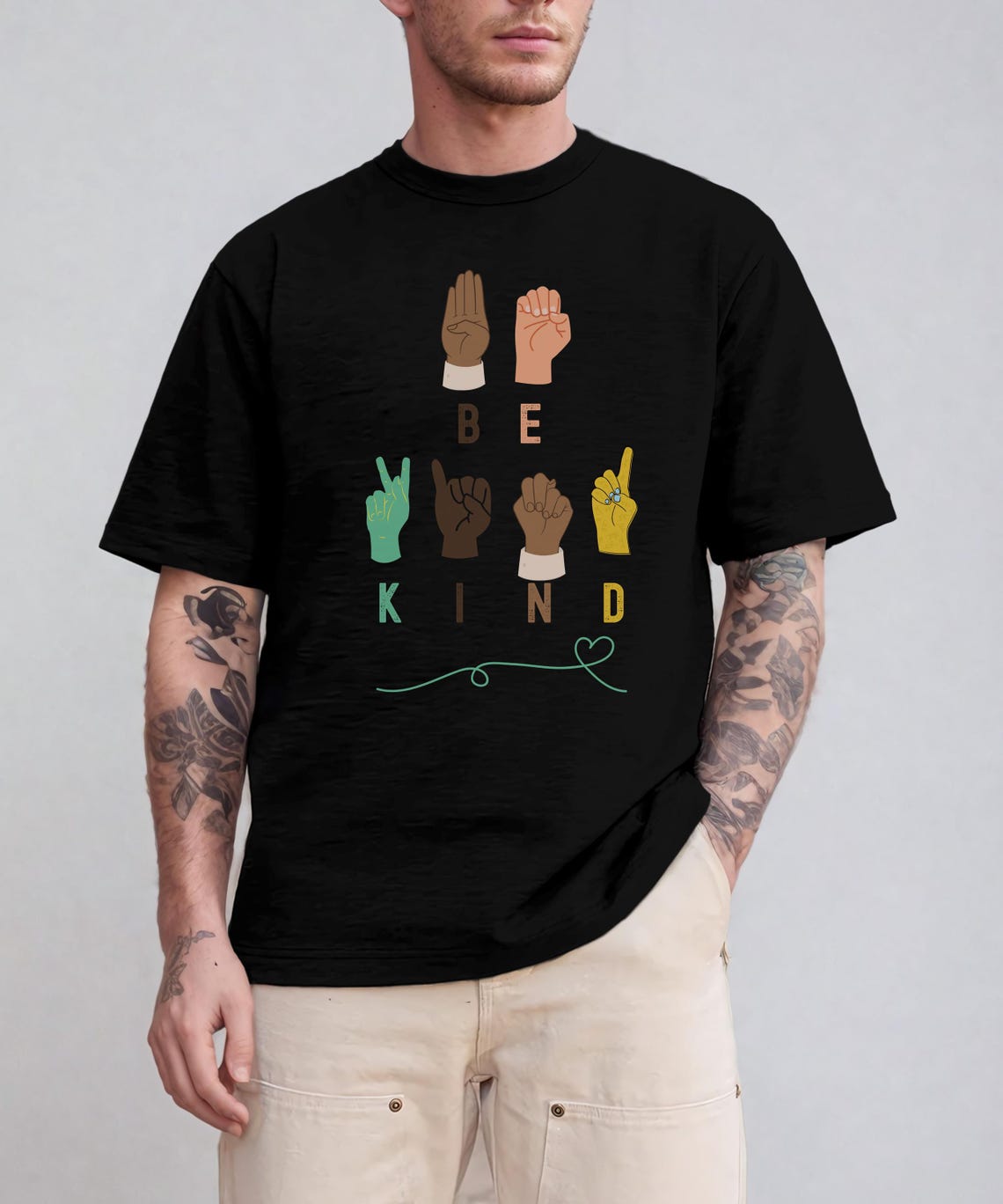 ASL 'be Kind' Tee Shirt - Sign Language Inclusive Top, All Races ...