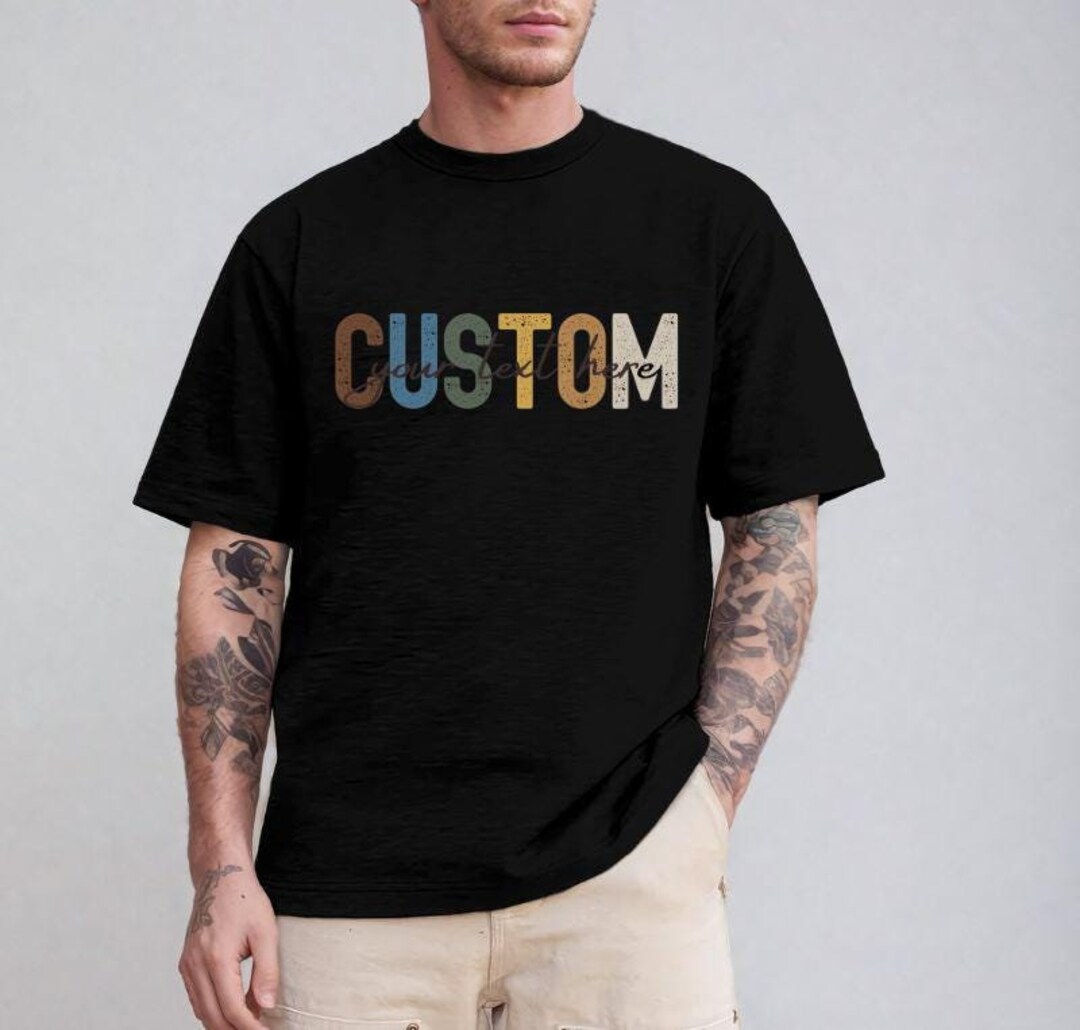 Custom Retro Text Print T-shirt, Create Your Own Text Design Tee ...