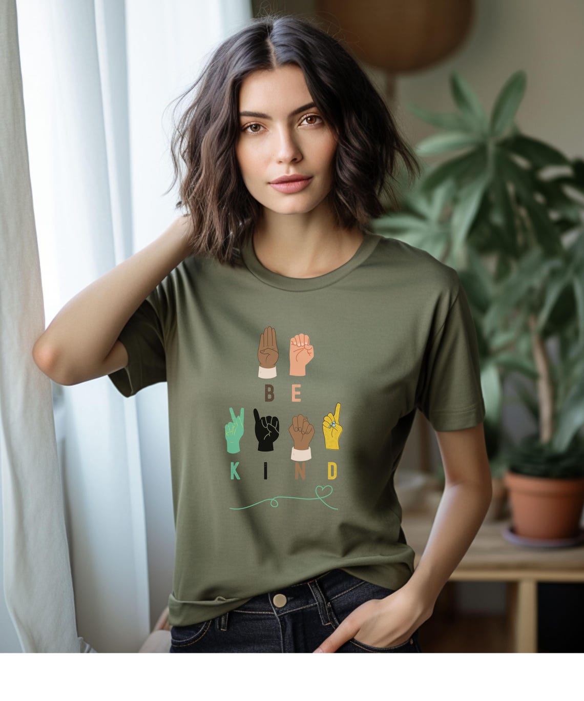 ASL 'be Kind' Tee Shirt - Sign Language Inclusive Top, All Races ...
