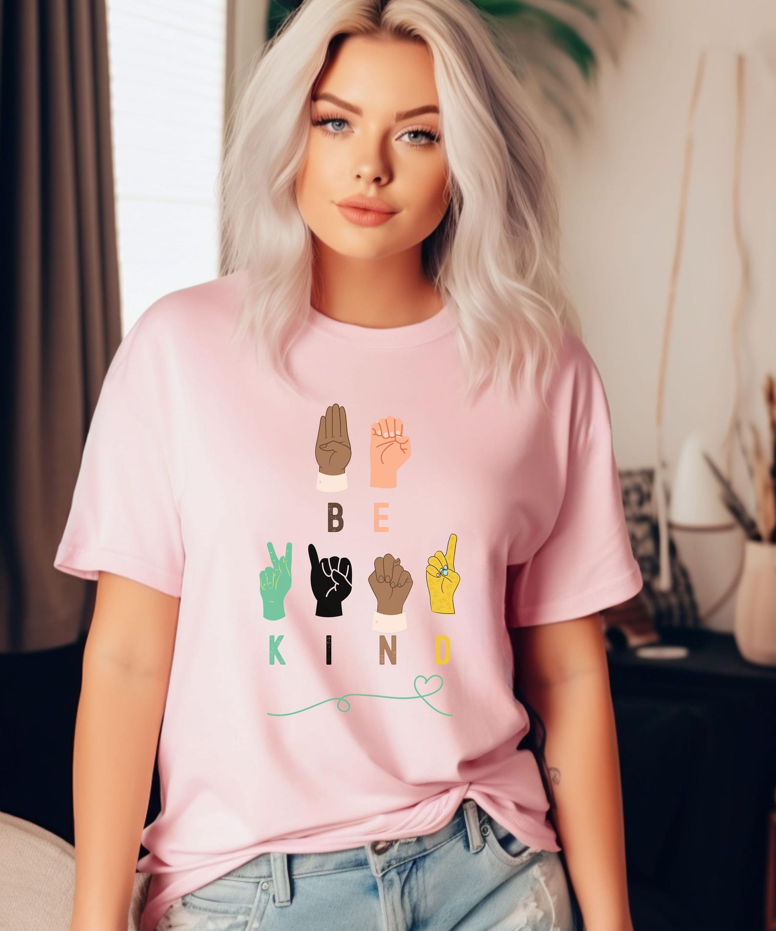 ASL 'be Kind' Tee Shirt Sign Language Inclusive Top, All Races Graphic ...
