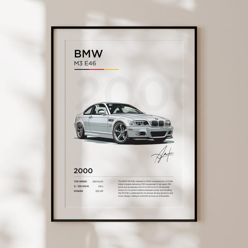 BMW E46 Poster, BMW Print, BMW Poster, Bmw Frame Decor, Bmw ...